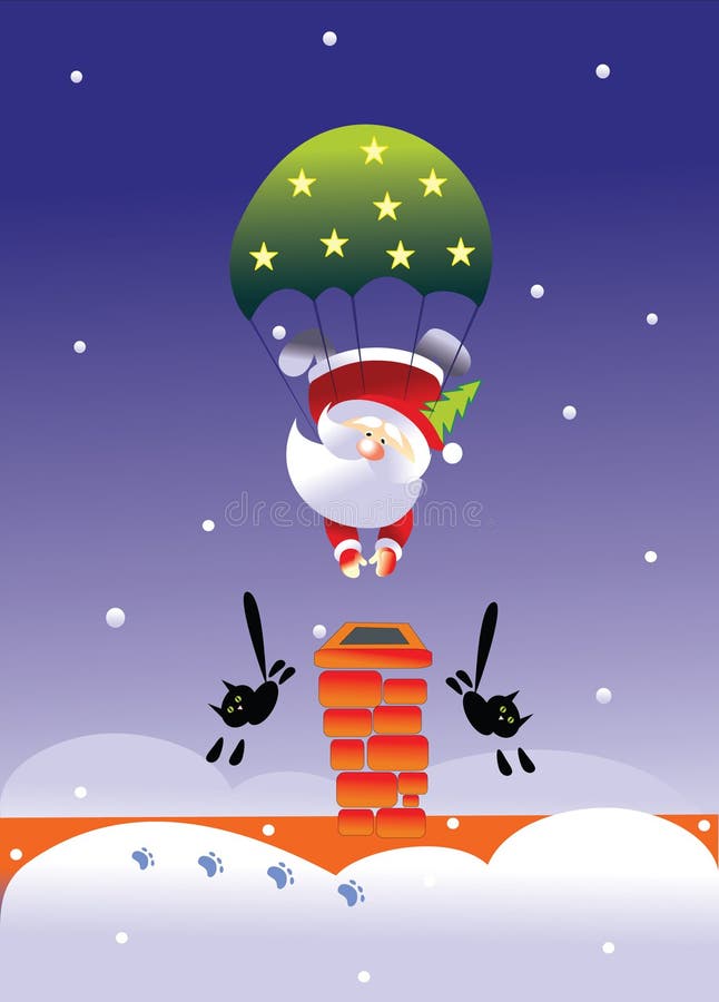 Santa on Parachute Cartoon Illustration Stock Vector - Illustration of ...