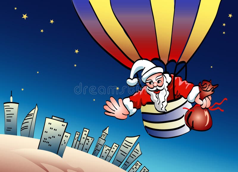 Santa on Parachute Cartoon Illustration Stock Vector - Illustration of ...