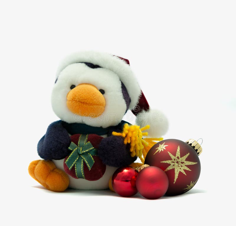 Santa Penguin with Present and Baubles. Stock Image - Image of xmas ...