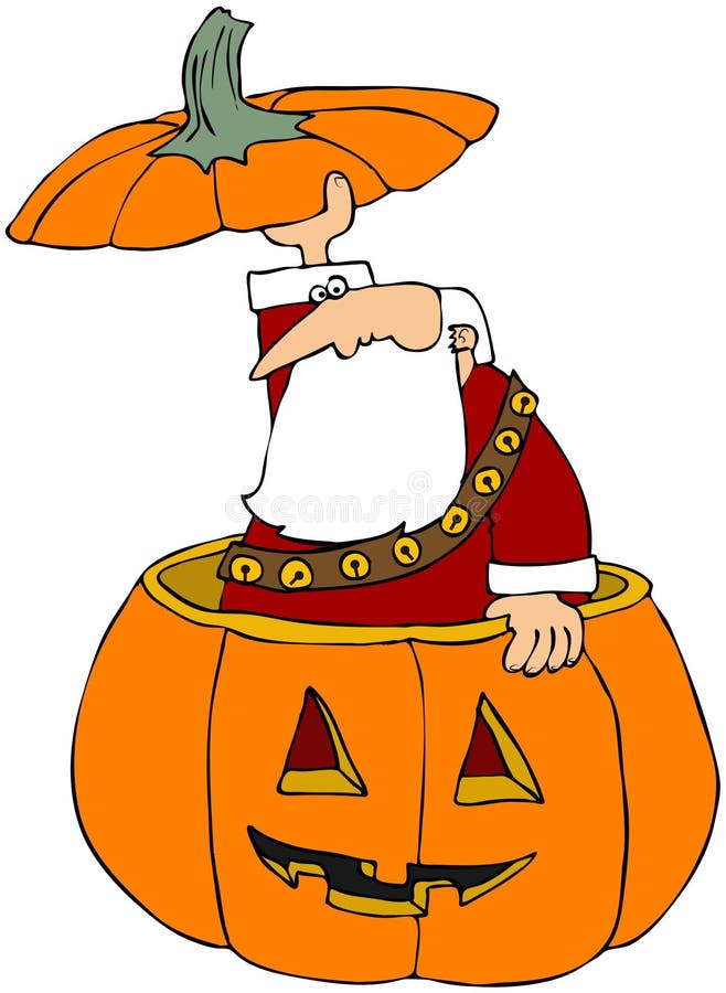 Santa Poking Out of a Carved Pumpkin Stock Illustration - Illustration ...