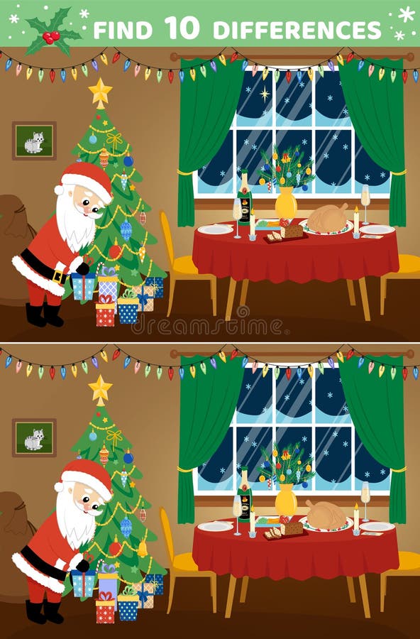 Santa Presents Fir Tree Table Christmas Find 10 Differences Game