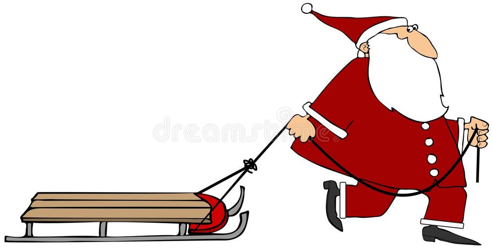 Santa Pulling an Empty Sled Stock Illustration - Illustration of sleigh ...