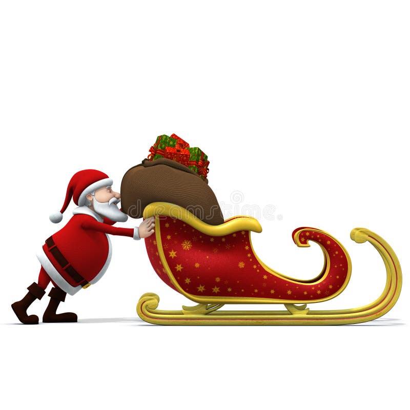 Santa pushing sleigh stock illustration. Illustration of walking - 12038801