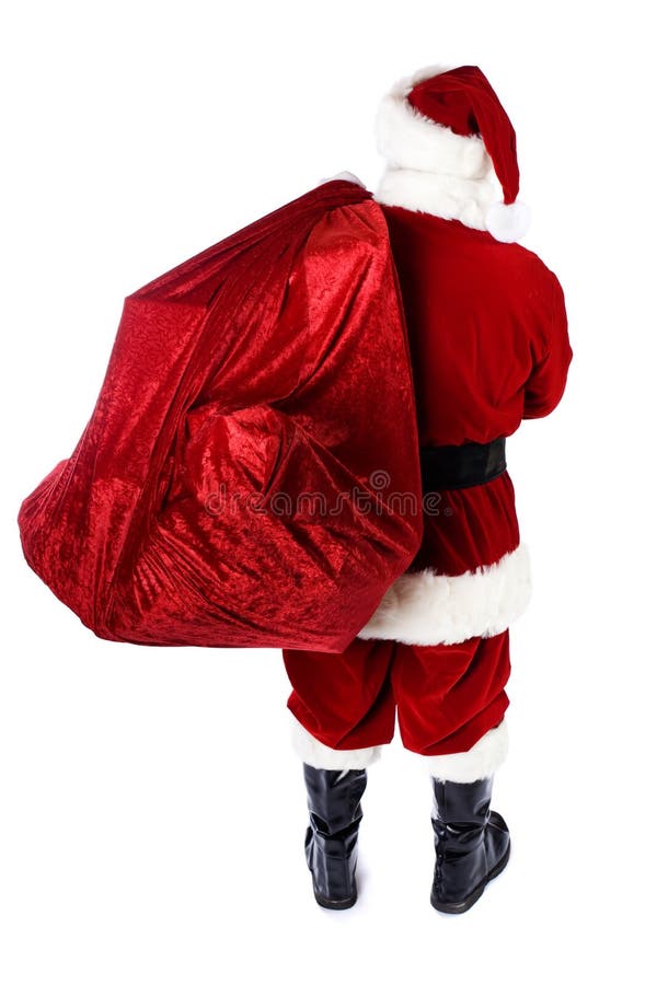 Santa: Rear View of Santa Holding Gift Sack Stock Image - Image of view ...