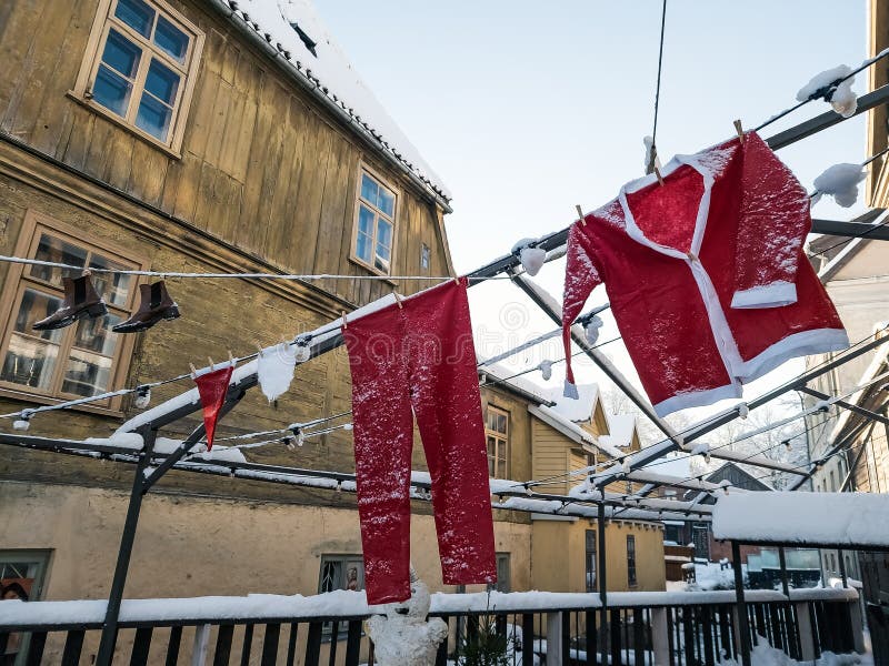 Santa Red Clothes, Beard and Boots for Drying Stock Photo - Image of ...