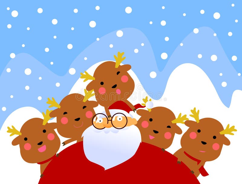 Santa and Reindeer Having Fun Stock Vector - Illustration of christmas ...