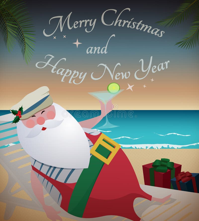 Santa Relaxing on Tropic Beach Stock Vector - Illustration of cocktail ...