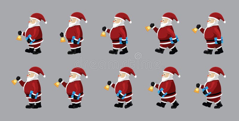 Santa Ringing Bell Walking Gift Motion Sequence Animation Vector ...