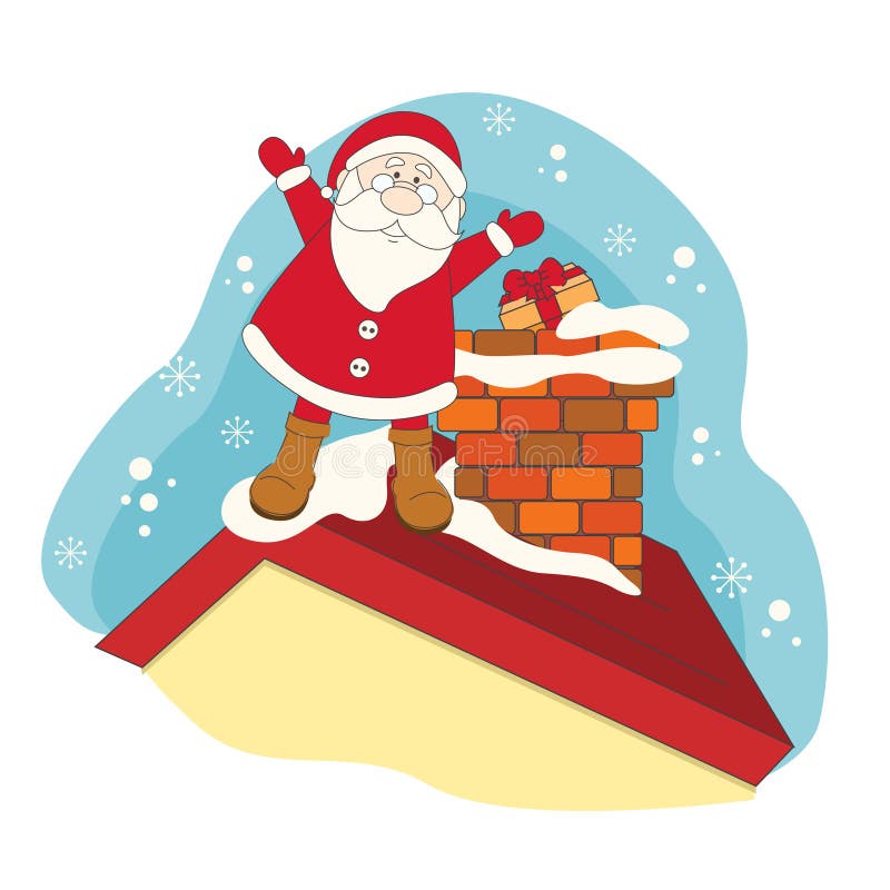 Santa on Roof, Christmas Gifts, Xmas Tree and Elf Stock Vector ...