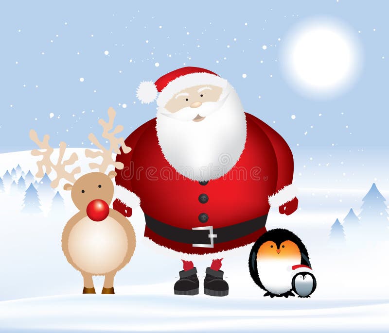 Santa Rudolph y pingüinos ilustración del vector. Ilustración de ...