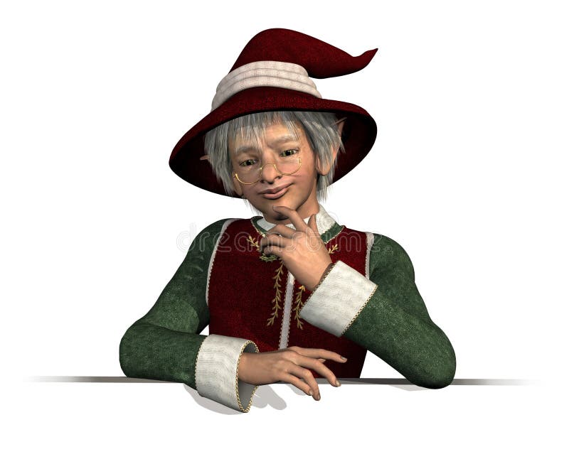 Santa S Elf Leaning on Edge Stock Illustration - Illustration of cute ...