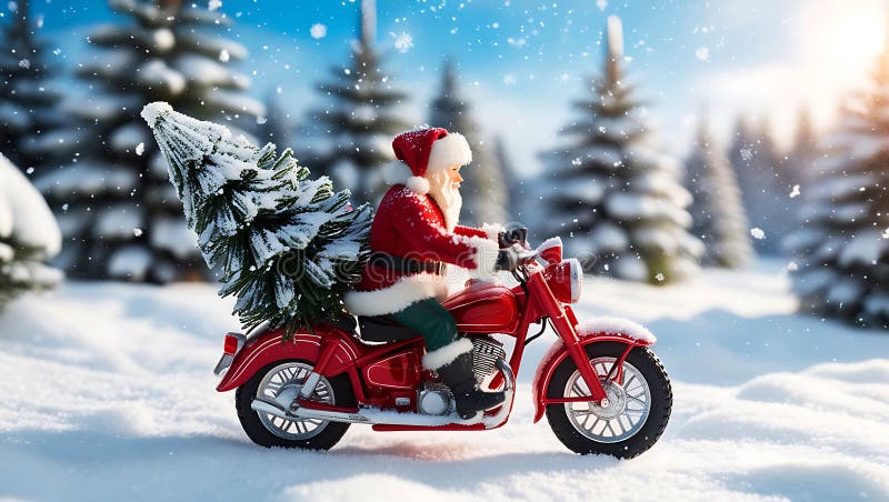 Santa S Festive Ride a Christmas Tree on Two Wheels Stock Illustration ...