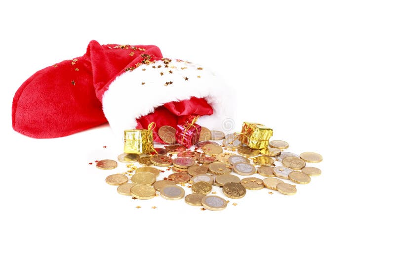 Santa S Hat with Euro Coins and Presents Stock Image - Image of ...