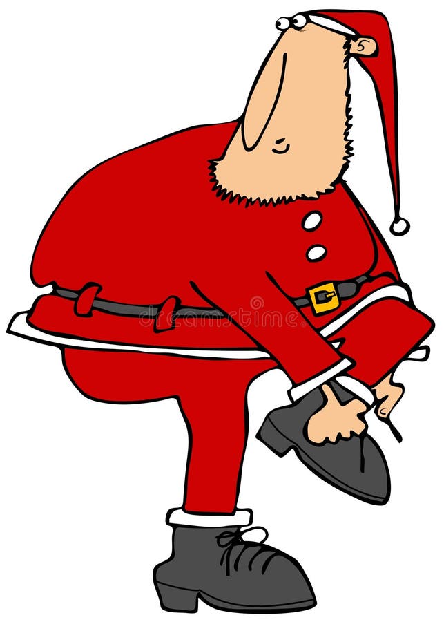 Santa Putting on His Boot stock illustration. Illustration of holiday ...