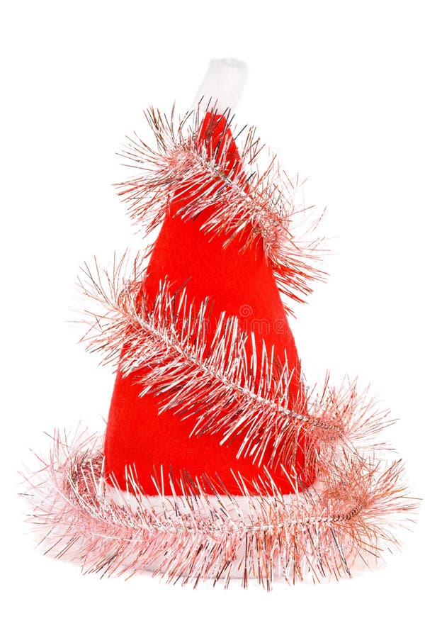 Santa S Red Hat with Pink Tinsel Isolated Stock Photo - Image of santa ...