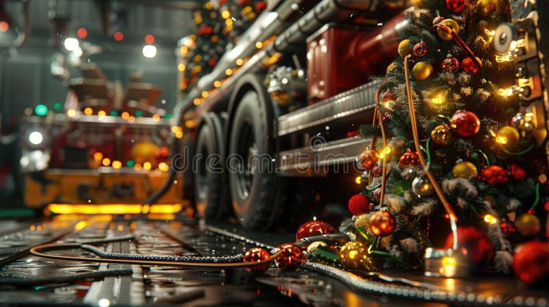 Santas Sleigh Maintenance Garage Stock Illustration - Illustration of ...