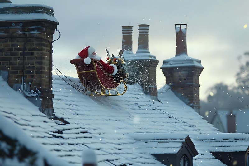 Santa S Snowy Night Flight: Christmas Eve Rooftops Stock Image - Image ...