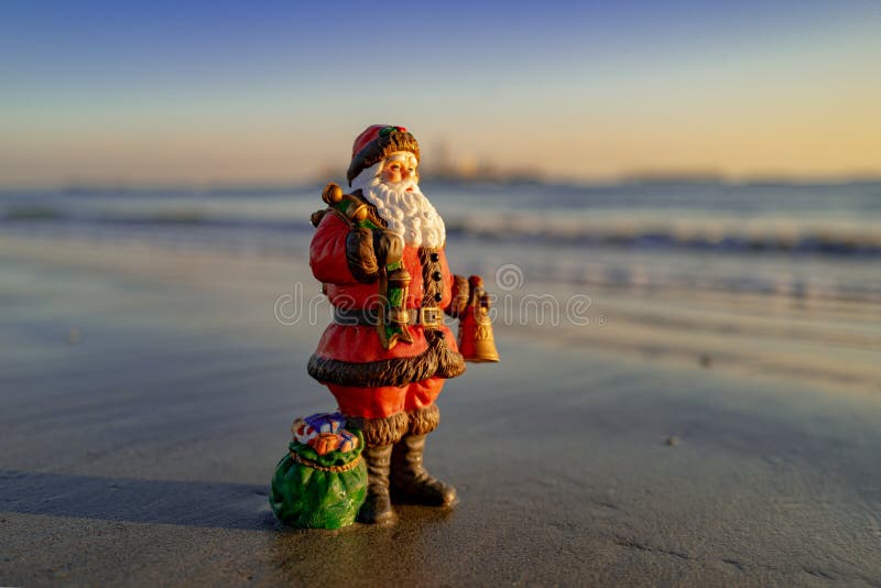 Santa on Sea Beach. Christmas and Vacation. Stock Photo - Image of ...