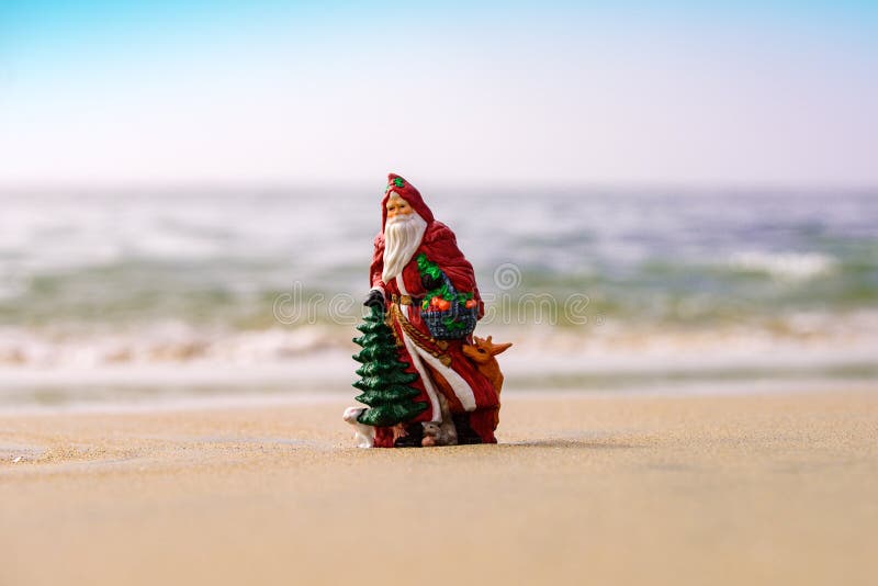 Santa on Sea Beach. Christmas and Vacation Design. Stock Photo - Image ...