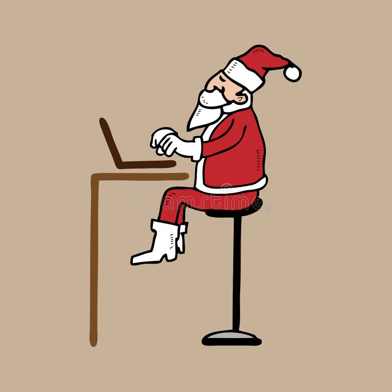 Santa Sits on Tall Stool Work with Computer Stock Vector - Illustration ...