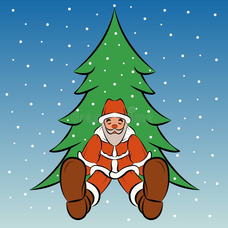 Santa Sits Under the Tree Vector Illustration Stock Vector ...