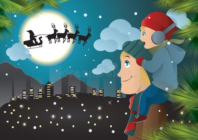 Santa in the Sky. Vector Illustration Decorative Design Stock Vector ...