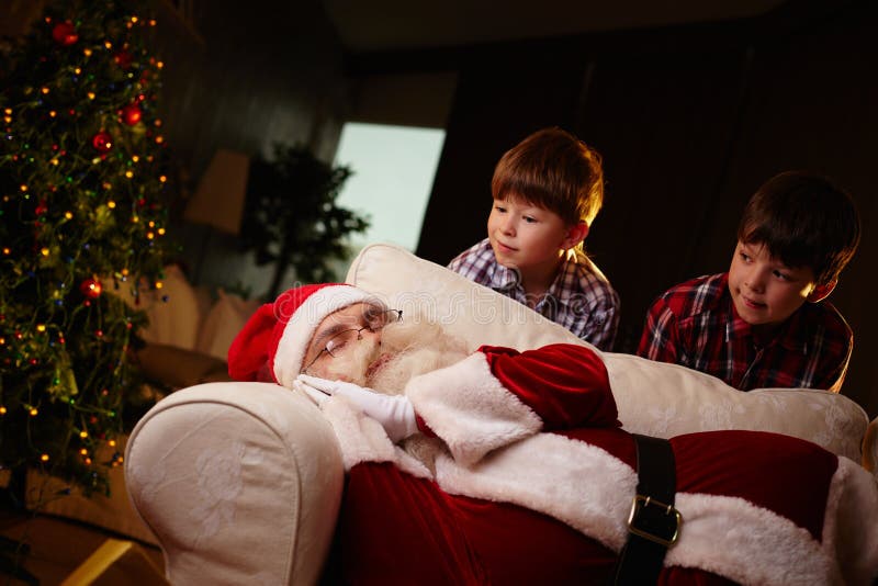 Santa sleeping stock image. Image of dream, siblings - 59336799