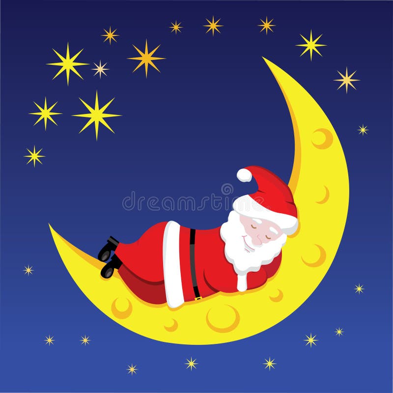 Santa sleeping on the moon stock vector. Illustration of graphic - 35670811