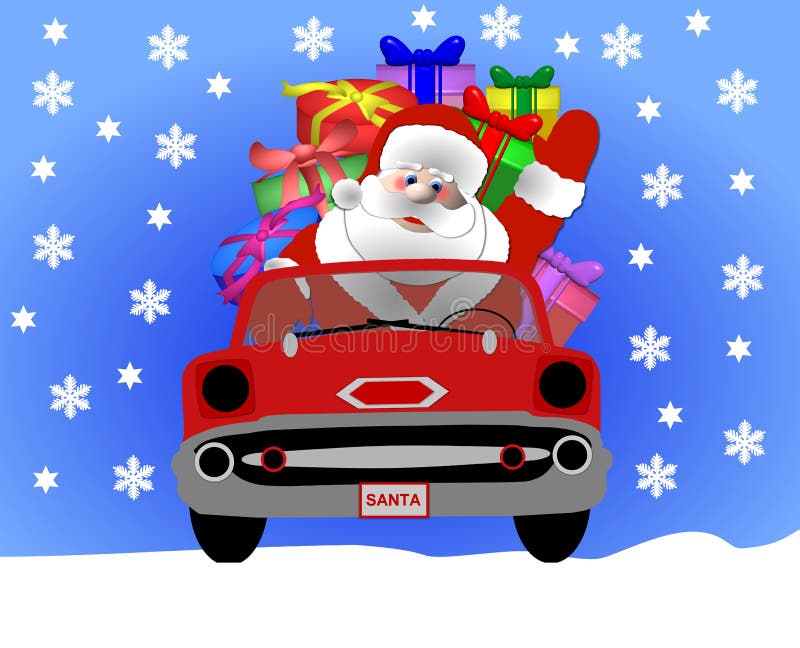 Santa in red convertible stock illustration. Illustration of delivery ...