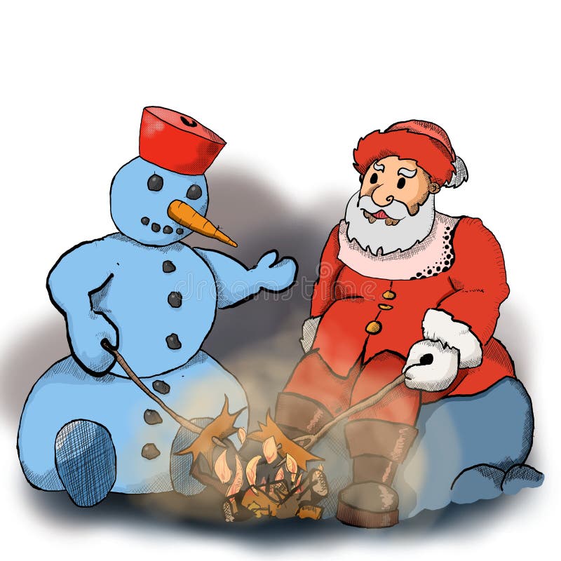 Christmas Fire Gift Snowman Character Cartoon Stock Illustration ...