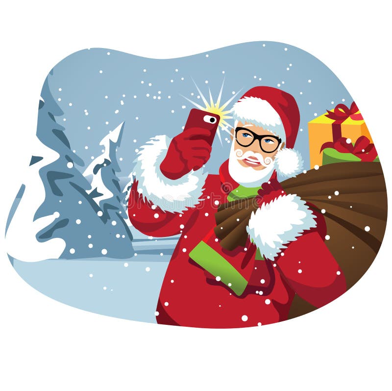 Santa Taking a Selfie with His Bag of Gifts Stock Vector - Illustration ...