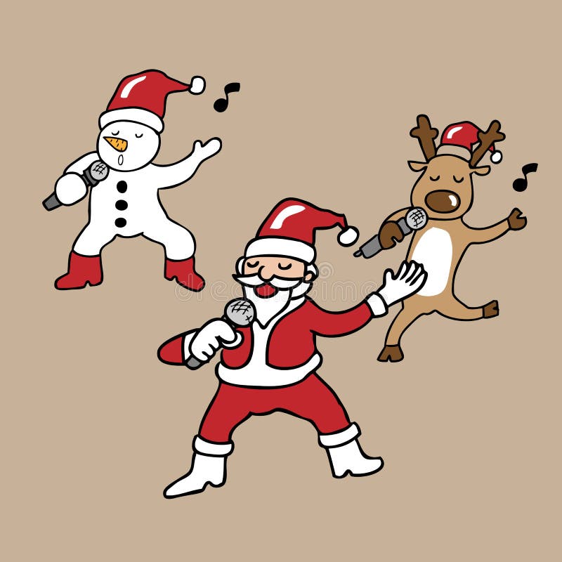 Santa and Team Singing Cartoon Stock Illustration - Illustration of ...