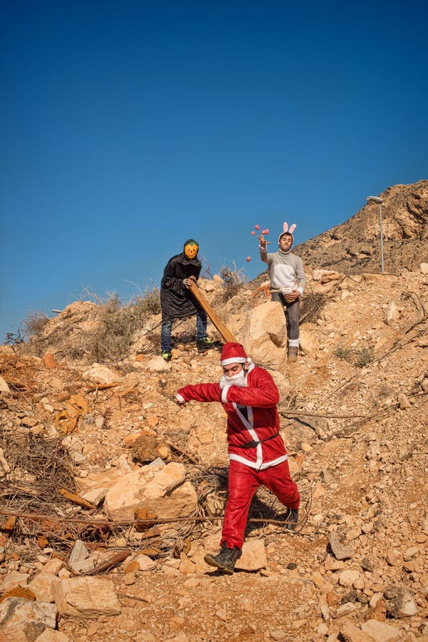 Santa in terrible trouble stock image. Image of escape - 46703041