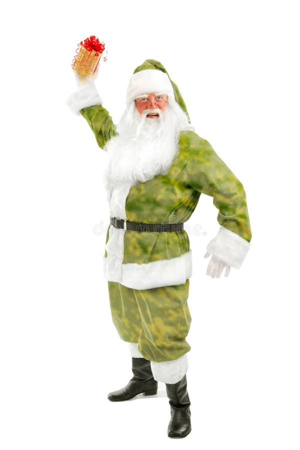 Santa Throwing a Gift on the White Background Stock Image - Image of ...