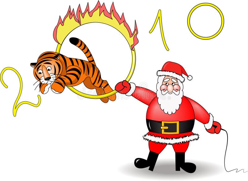 Santa and tiger stock vector. Illustration of tamer, fire - 11802800