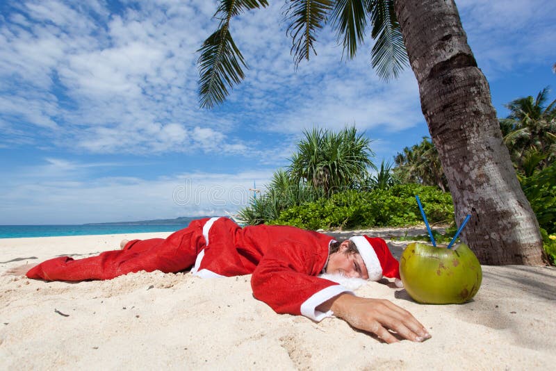 Relaxed Santa Claus Sitting on a Chair, on a Beach, Enjoying Stock ...