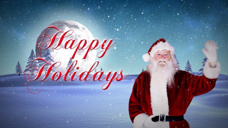 Santa Waving at Camera with Happy Holidays Message Stock Footage ...