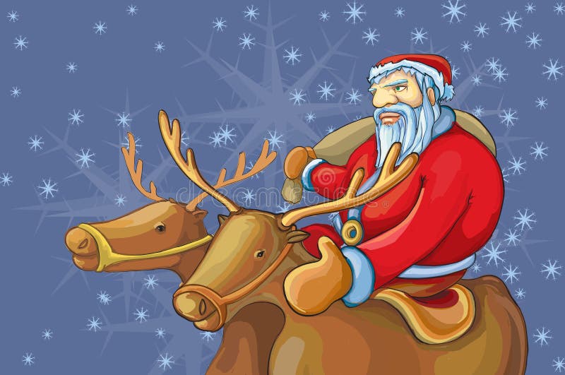 Santa in a way to a place stock illustration. Illustration of hooves ...