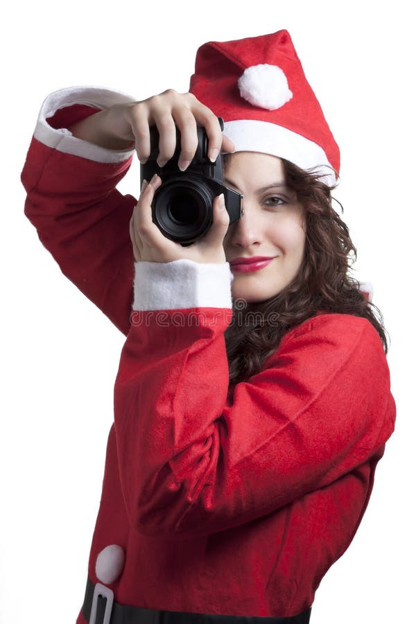 Santa Woman with Camera stock photo. Image of years, waist - 16321416