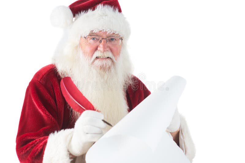 Santa Writes a Magic Feather in the Book Stock Image - Image of ...