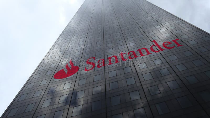 Santander Serfin Logo on a Skyscraper Facade Reflecting Clouds, Time ...