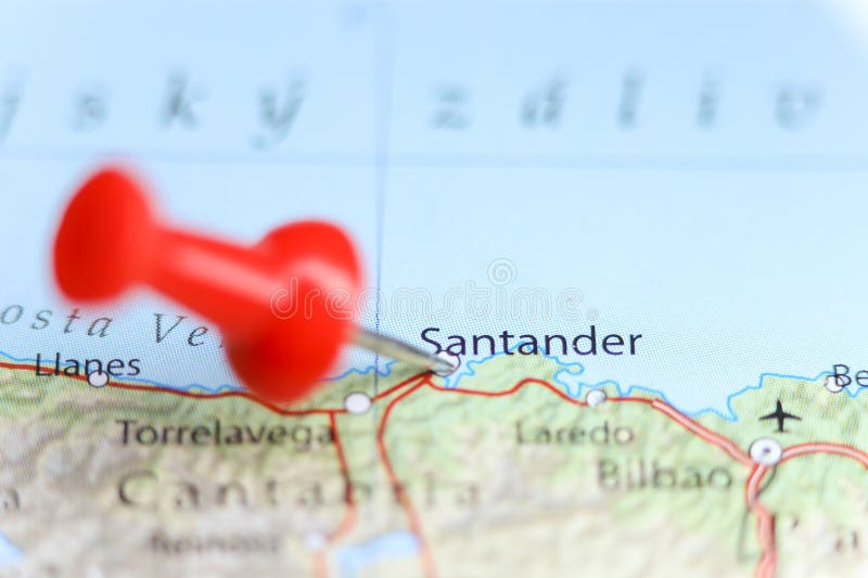 Santander, Spain Pin on Map Stock Photo - Image of atlas, graphic ...