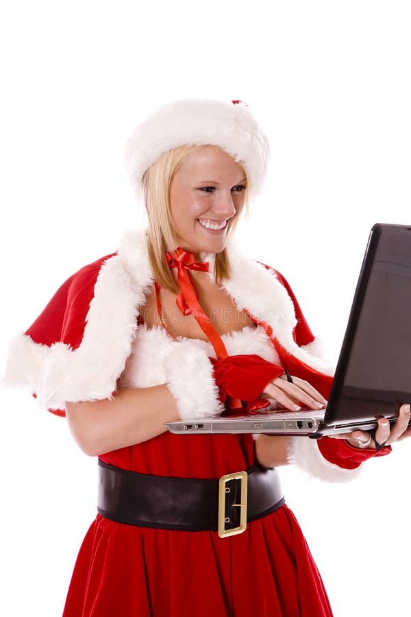 Santas Helper Making List with Laptop Stock Photo - Image of girl ...