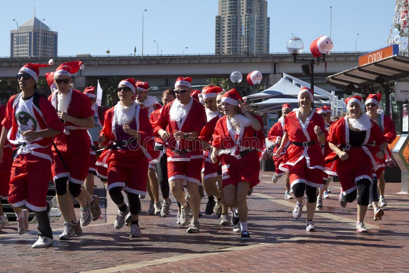 Santas on a Run in Darling Harbour. Editorial Photo - Image of colorful ...
