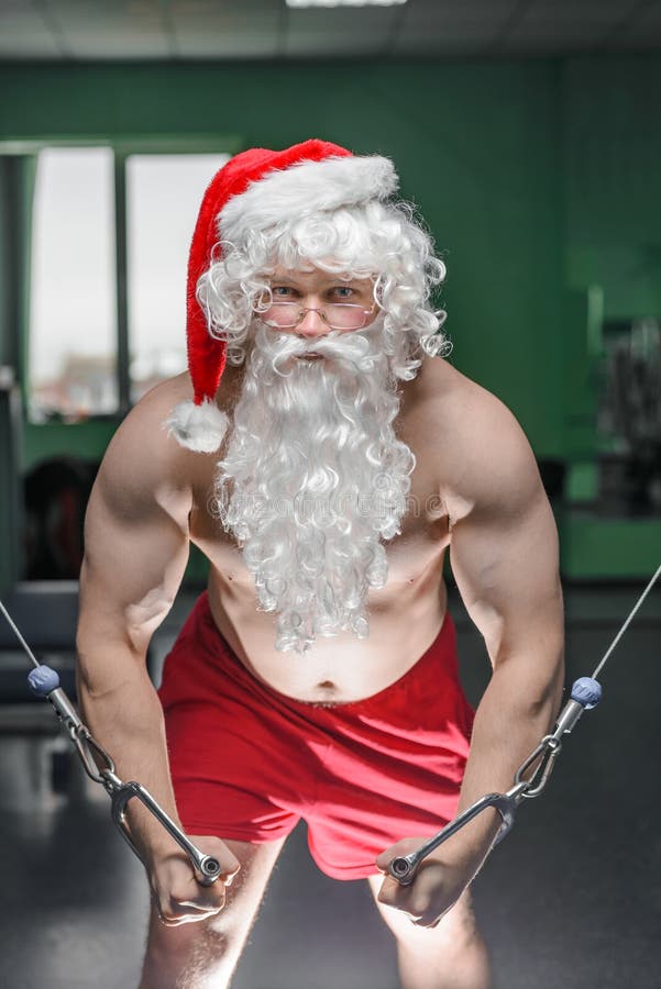 Santas training stock photo. Image of beard, bodybuilding - 45338744