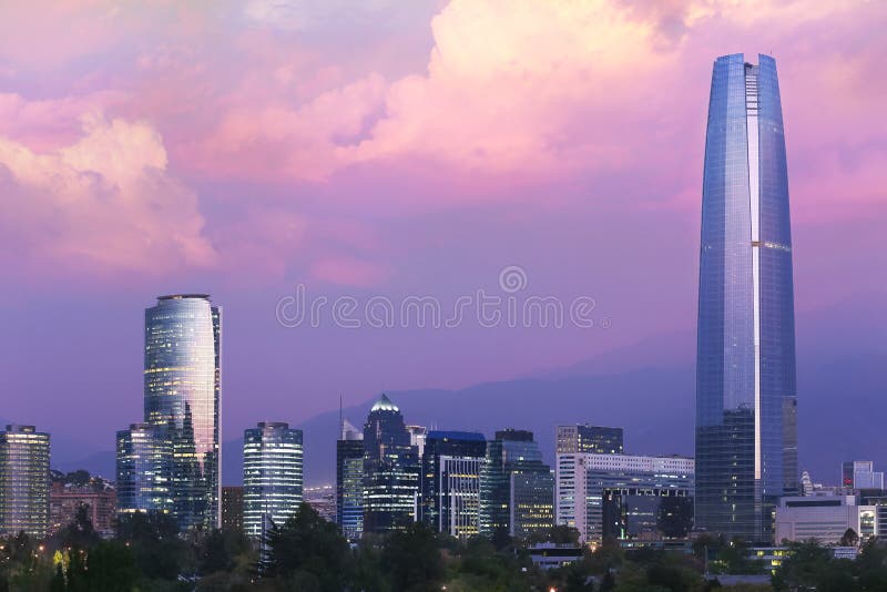 Santiago De Chile Night Time Stock Photo - Image of disctrict, landmark ...