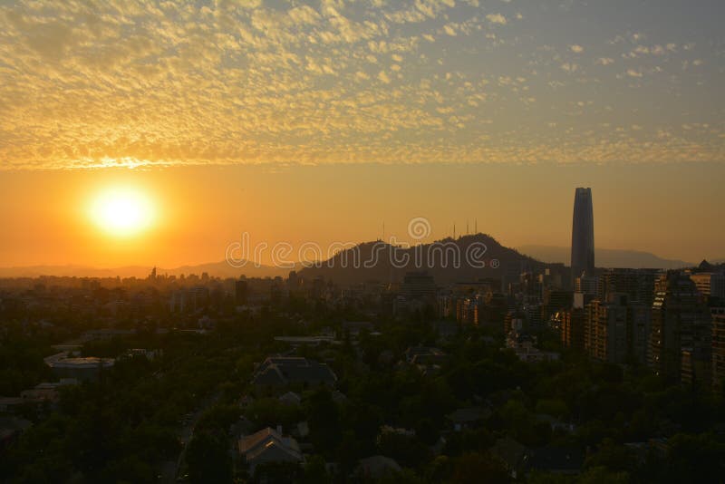Santiago sunset , Chile stock image. Image of sunburst - 64348987