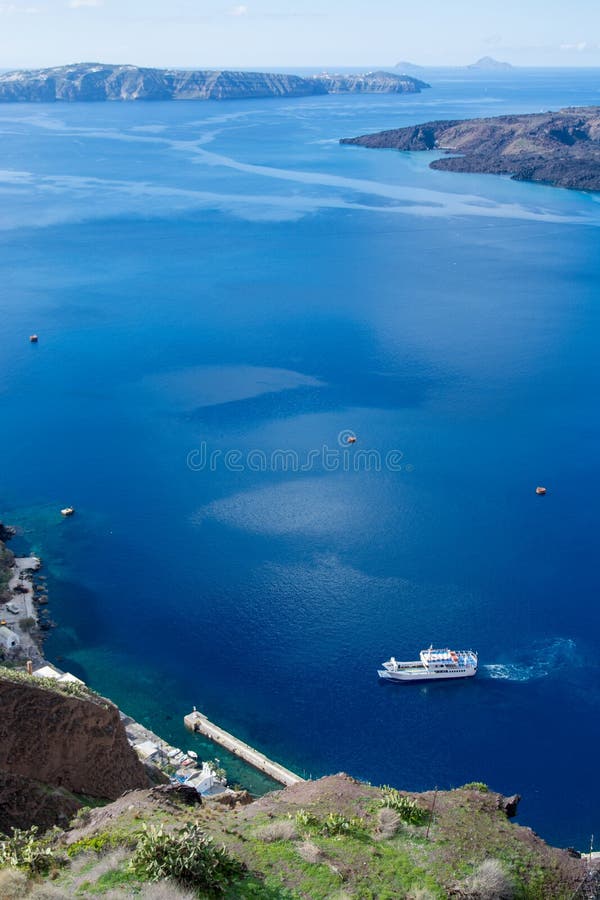 Santorini Caldera View from the Top of the Hill. Blue Sky and Water ...