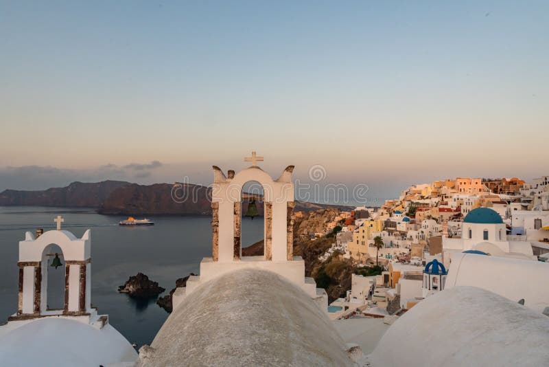 Santorini Cliffs and Caldera at Sunrise Stock Photo - Image of tourism ...