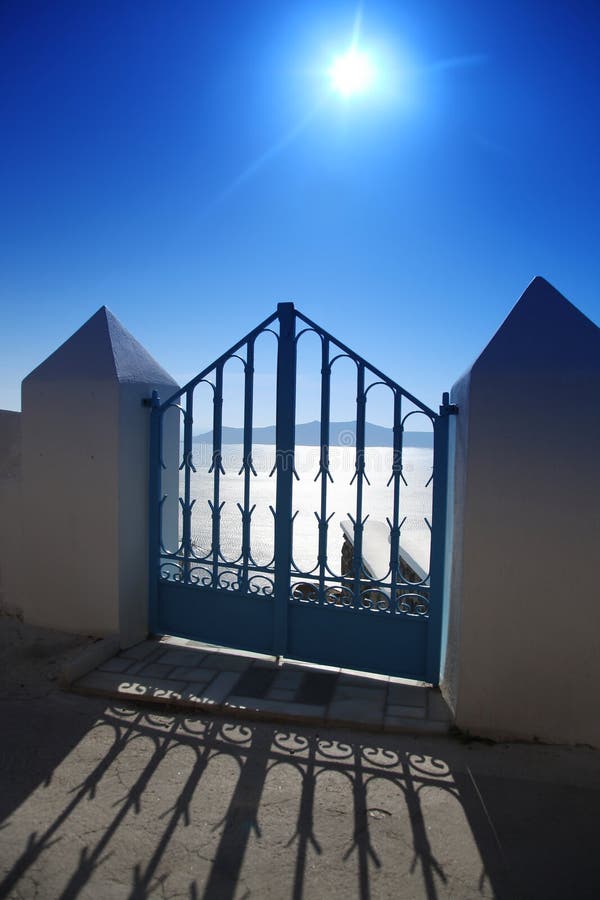 Santorini, Gate Against Sunset in Fira Stock Photo - Image of ...